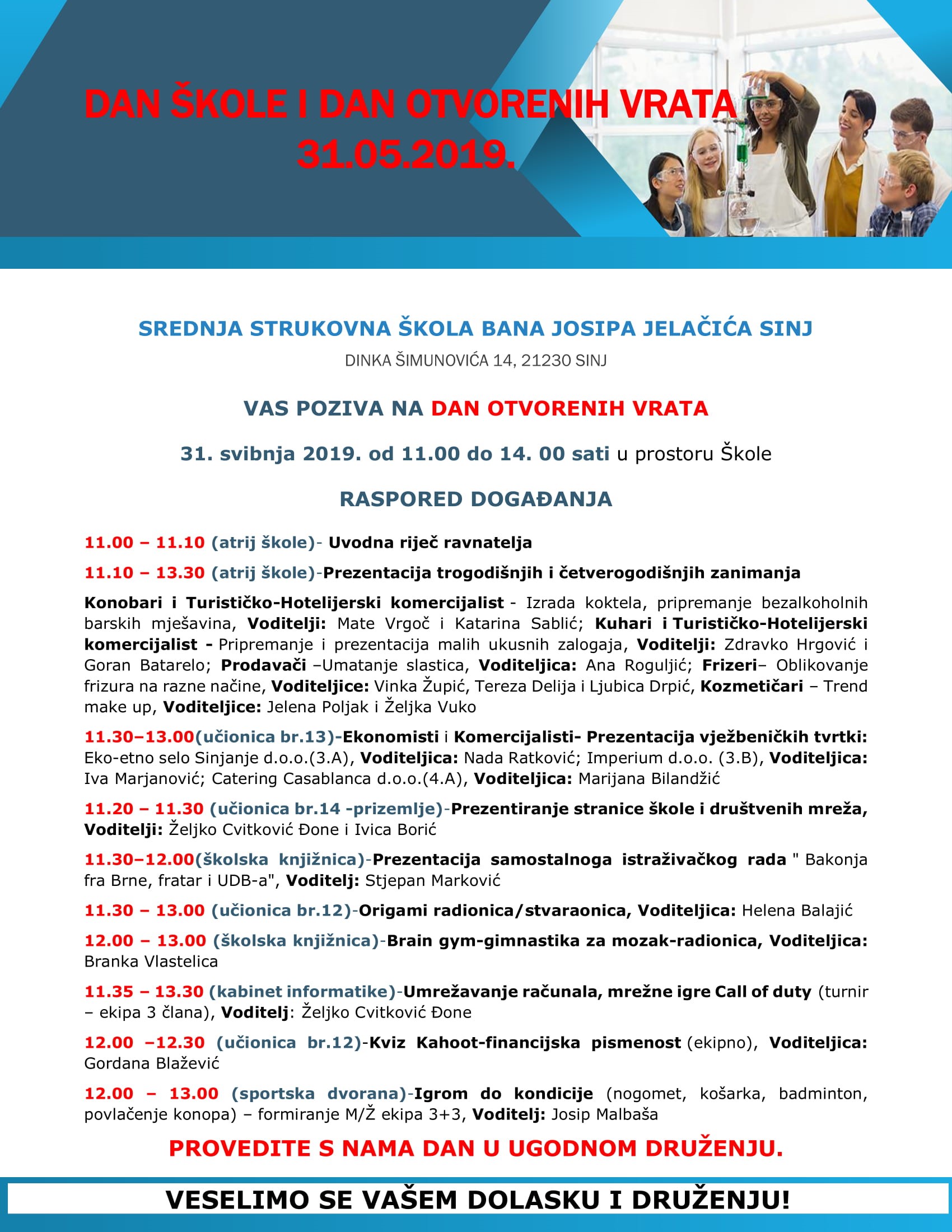 Srednja strukovna škola bana Josipa Jelačića Sinj organizira za osmaše ...